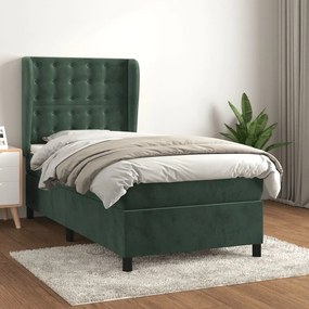 vidaXL Box spring postel s matrací 90x200 cm samet [3129430] Barva: Tmavě zelená