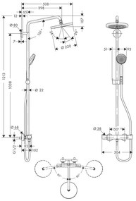 Hansgrohe Croma, Showerpipe 220 1jet s termostatem, chromová, HAN-27185000