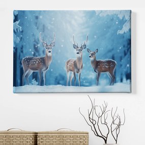 Obraz na plátně - Mladí jelínci s laní v zimní krajině FeelHappy.cz Velikost obrazu: 90 x 60 cm