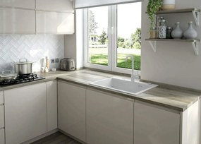 Deante Eridan, granitový dřez na desku 700x520x210 mm, 3,5" + prostorově úsporný sifon, 1-komorový, bílá, ZQE_A103