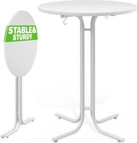 Barový stolek bílý Ø70x110cm skládací venkovní výškově nastavitelný až 100kg