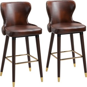 HOMCOM Barová židle sada 2 ks elegantní bistro židle s podnožkou a opěradlem, jídelní židle PU hnědá 52x53x101cm