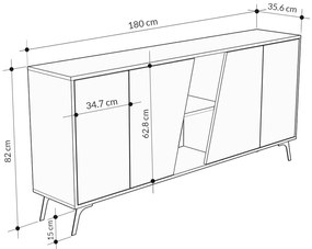 Komoda FIONA 180 cm dub safírový/tmavě šedá