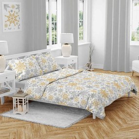 Vánoční bavlněné povlečení Vločka zlatá TiaHome - 1x Polštář 90x70cm, 1x Přikrývka 140x200cm