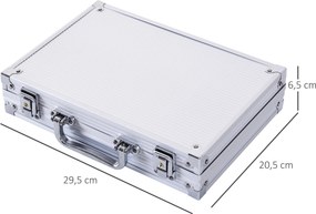 Pokerový kufřík HOMCOM s 200 žetony, 2 balíčky karet a 5 kostkami v hliníkovém kufříku, 29,5x20,5x6,5 cm, ideální pro herní večery