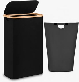 koš na prádlo, objem 60 l, s víkem, oxford/bambus, 66x41x22 cm, černá/přírodní, Dekorino KP20260010