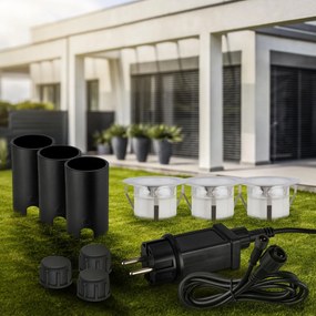 BRI 3916032 CONNECT TO SHINE startovací sada 12V zahradní osvětlení - trafo, 3x LED svítidlo do země, IP67, stříbrná - BRILONER