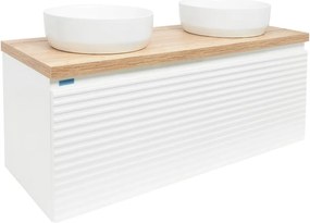 Koupelnová skříňka pod umyvadlo Naturel Savona 118x43x44,8 cm bílá lesk, deska dub halifax SAVONA120BIDDH