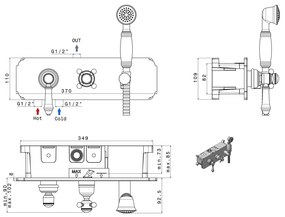 Sapho VIENNA podomítková sprchová baterie s ruční sprchou, 2 výstupy, bronz - VO142BR