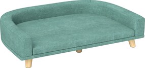 Pohovka pro psy PawHut Pohodlná pohovka s polštářem pro velké psy, zvýšená konstrukce s dřevěnými nohami, zelená 98x67x25cm | Aosom.de