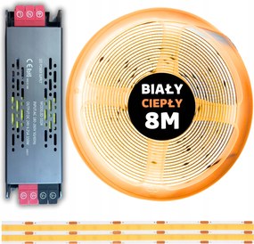 Set 8M Led pásek Cob 480 diod 3000K bílý teplý 24V 10W s napájecím zdrojem