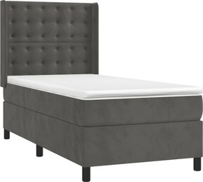 Box spring postel s matrací a LED tmavě šedá 90x200 cm samet 3139782