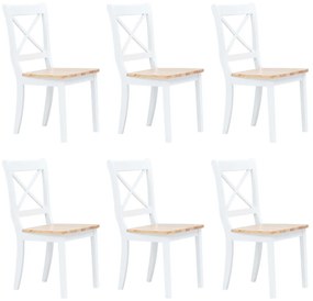 Jídelní židle 6 ks bílé a světlé dřevo masivní kaučukovník - Default Title