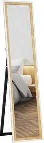 HOMCOM Zrcadlo v plné délce 157x37 cm - Podlahové nebo nástěnné zrcadlo s MDF rámem a stojanem pro ložnici a obývací pokoj v bílé a tmavě přírodní bar