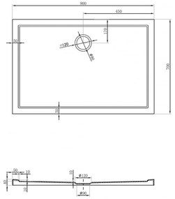 Mexen, Mexen Flow obdélníková sprchová vanička slim 70 x 90 cm, bílý lesk - 46R107090