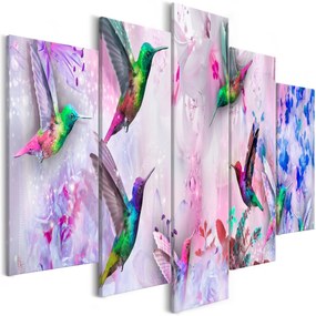 Obraz - Colourful Hummingbirds (5 Parts) Wide Violet