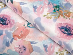 Biante Sametový povlak na polštář s lemem Tamara TMR-030 Růžovo-modré akvarelové květy 35 x 45 cm