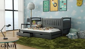 Dřevěná postel GALAXY  s úložným prostorem a výsuvným lůžkem  90x200cm - GRAFIT