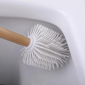 Erga Bambo, náhradní WC kartáč se silikonovou hlavou a bambusovou rukojetí, 34 cm, bílý / bambus, ERG-YKA-V.WCZ-BAMBO-WHT-SILKA
