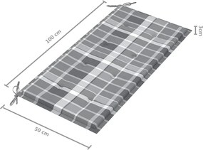 vidaXL Marketos Zahradní lavice s šedou károvanou poduškou 112 cm masivní teak