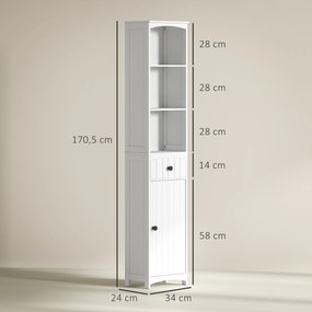 HOMCOM Koupelnová skříňka Vysoká skříňka se 3 policemi a 1 zásuvkou pro koupelnu a obývací pokoj, Bílá, 34x24x170,5cm
