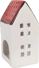 Bílo-červený svícen porcelánový domek - 8*8*15 cm