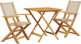 3dílný bistro set béžový polyratan a masivní dřevo 3281876