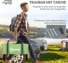 Outsunny rodinný stan pro 3–4 osoby, voděodolný s oddělenou ložnicí a obývacím prostorem, 3000 mm vodní sloupec, tmavě zelený