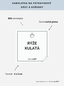 RÝŽE KULATÁ– bílá samolepka na dózu, tučné písmo, 5 x 5 cm | DomaLEP
