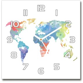 Wallmuralia Skleněné hodiny na stěnu Mapa světa 30x30 cm