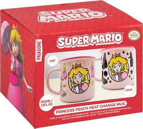 Hrnek Paladone Super Mario - Peach (měnící se motiv) 350 ml Vícebarevná