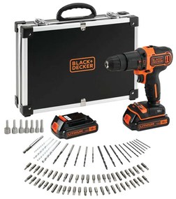 BLACK+DECKER Nářadí - 18V AKU vrtačka s příklepem a příslušenstvím, 2x aku 1,5 Ah Li-Ion, nabíječka BDCHD18BAFC-QW
