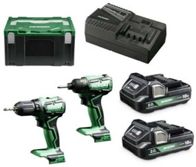 HiKOKI - 18V AKU sada vrtačky a rázového utahováku, 2x aku 2,0 Ah Li-Ion, nabíječka KC18DDWFZ