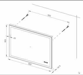 Eurosanit Urban zrcadlo s LED osvětlením | změna teploty barvy Rorzměr: 60x80 cm