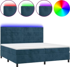 Box spring postel s matrací a LED tmavě modrá 200x200 cm samet 3136147
