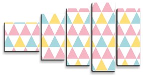 Sablio Obraz - 5-dílný Tříbarevné trojúhelníky - 100x60 cm