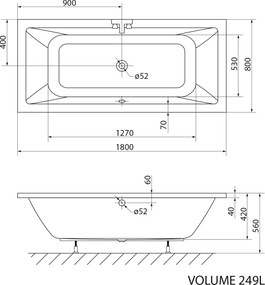Aqualine Nisa A1880 obdélníková vana 180 x 80 cm akrylátová