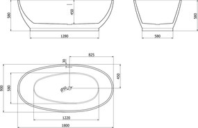 Mexen Bilbao, volně stojící vana 180 x 90 cm, bílá, zlatý lesklý přepad, 51311809000-50
