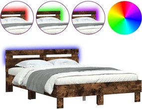 Rám postele s čelem a LED osvětlením kouřový dub 135 x 190 cm 3207571
