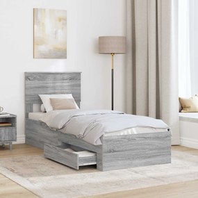Rám postele Šedý Sonoma a stříbrná 75 x 190 cm Kompozitní dřevo 3410963