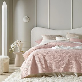 Room99 Přehoz na postel Feel Listy Jednobarevný Prošívaný Barva: Světle růžová, Velikost: 200 x 220 cm