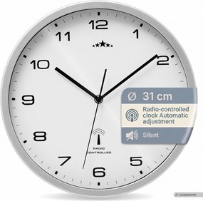 Nástěnné hodiny řízené rádiem bílá/stříbrná Ø31cm