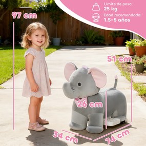 AIYAPLAY elektrický slon s hudbou, baterie 6V, měkký materiál, tichá PU kola, jízda vpřed, šedá