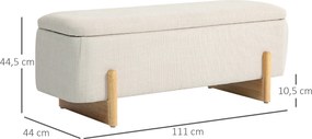 HOMCOM Lavice s úložným prostorem, čalouněná lavice s lněným vzhledem, dřevěné nohy, lavice s bezpečnostními panty do obývacího pokoje, ložnice, před…