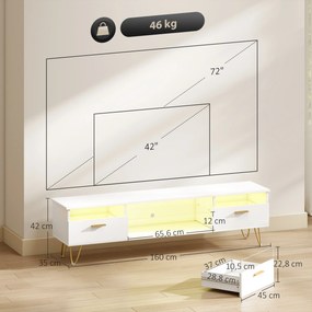 HOMCOM TV nábytek s 16barevným LED RGB osvětlením, TV stojan pro televize od 42 do 120 palců, 160x35x42 cm, bílý