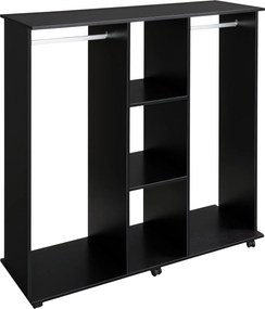 HOMCOM Skříň s kolečky - Oblečení, Skříň s závěsnou tyčí, Otevřené police, Organizér do ložnice 120x40x128cm Černá | Aosom