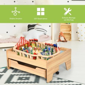 Costway Dřevěný dětský železniční vláček Dřevěný vláček Set Activity Table
