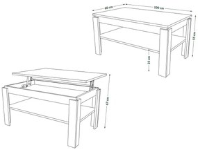 Rozkládací konferenční stůl se zvedací deskou a policí ADEN šedá beton/bílá