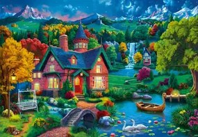 BLUEBIRD Puzzle Barevný dům u jezera / 1000 dílků / 69 x 47,8 cm
