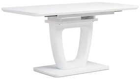Jídelní stůl 110+40x75 cm, bílá 4 mm skleněná deska, MDF, biely matný lak - HT-430 WT